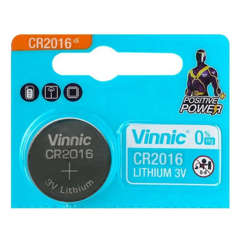 BATERIA CR-2016 VINNIC 3V/LITIO PACK X 5