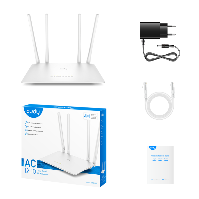 ROUTER WIRELESS CUDY WR1200 AC1200 MBPS DUAL BAND