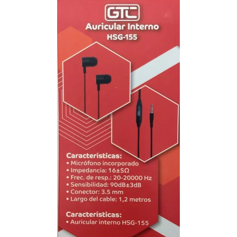 AURICULAR GTC HSG-155 NEGRO IN EAR C/MIC