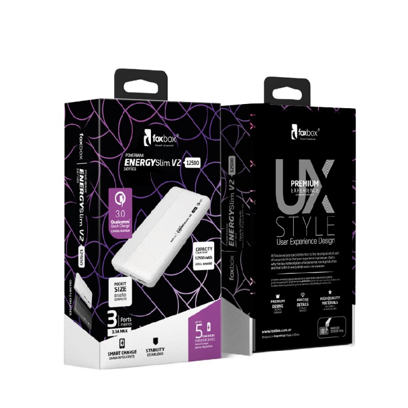 POWER BANK FOXBOX ENERGY SLIM V2 12500 MHA NEGRO