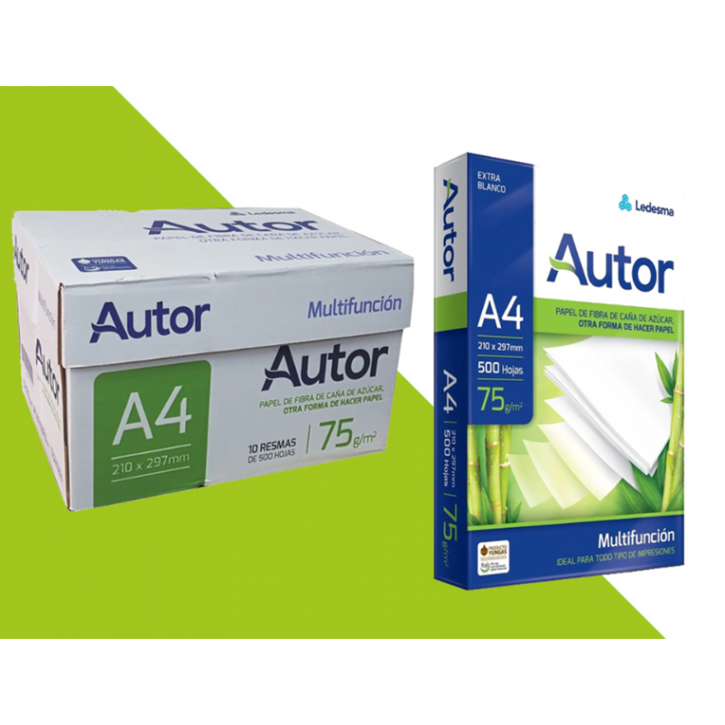 RESMA PAPEL AUTOR A4 75 GRS X 500 HOJAS CAJA X 10