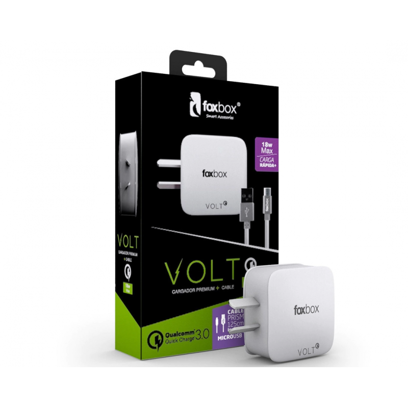 CARGADOR FOXBOX VOLT QC 3.0 BLANCO CABLE LIGHTNING